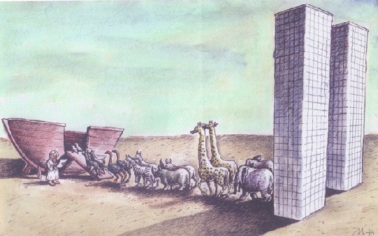 Romania cartoon, New York twin towers